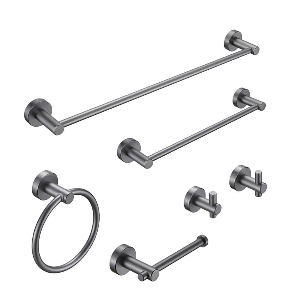 FUNKOL Thicken Space Aluminum Bathroom Hardware Wall-Mounted 6-Piece ...