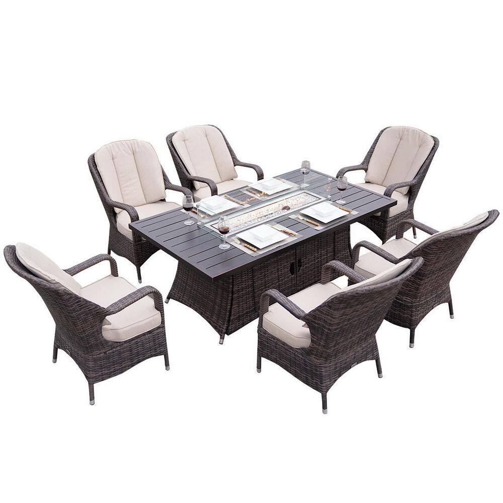 moda furnishings Sigmund Brown 7-Piece Wicker Patio Fire Pit ...