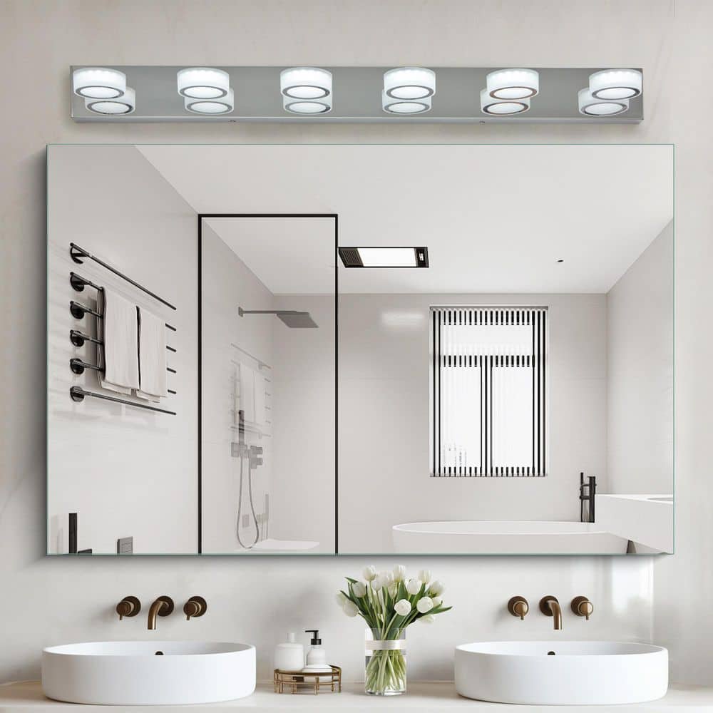 Sofucor 45 in. 6-Light White Vanity Light with White Round Acrylic ...