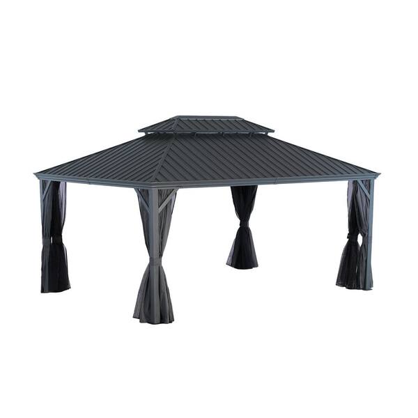 UNISOAR 12 ft. x 16 ft. Light Gray Aluminum Hardtop Gazebo with Double ...