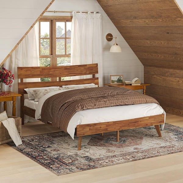 OrangeOne Mela Brown Caramel Acacia Solid Wood Frame Curved Headboard ...