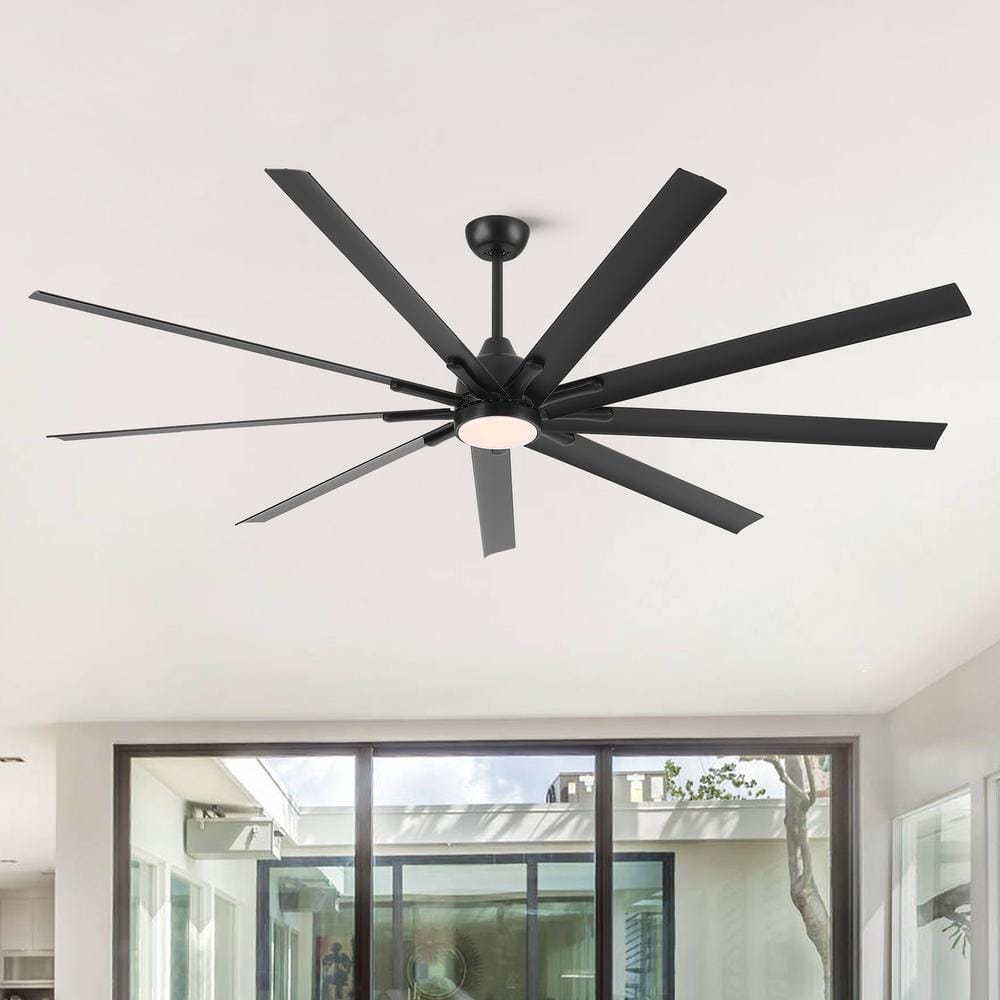 YUHAO 84 in. Industrial Indoor Large Black Ceiling Fans with LED Light ...