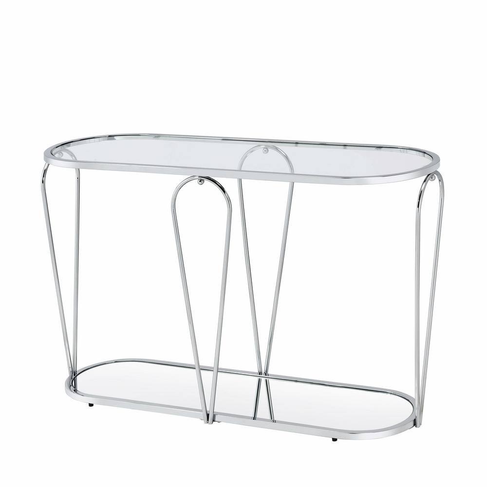 Furniture of America Orrum 48 in. Chrome Oval Glass Console Table IDF ...