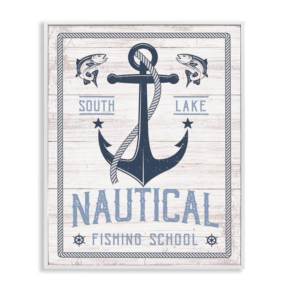 Stupell Industries Nautical Fishing School by Angela Nickeas White Framed Coastal Giclee Art ...