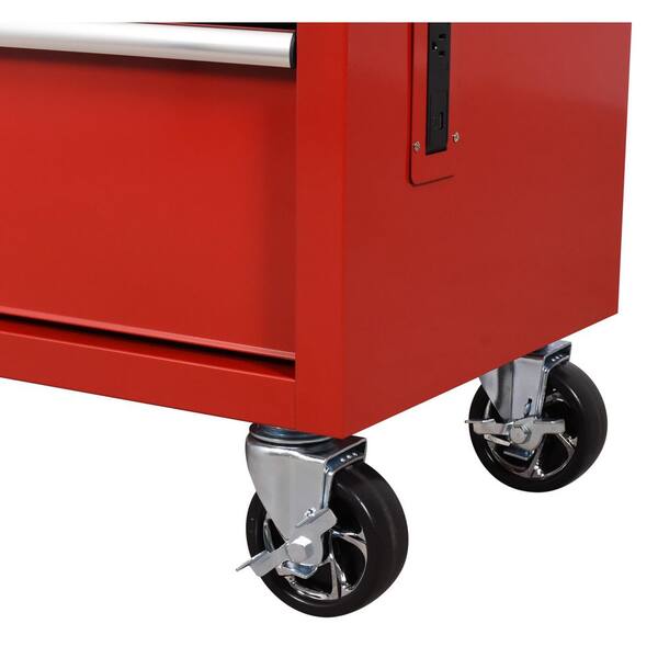 Husky 52 in. W 10-Drawer Gloss Red Mobile Workbench Cabinet with Solid ...