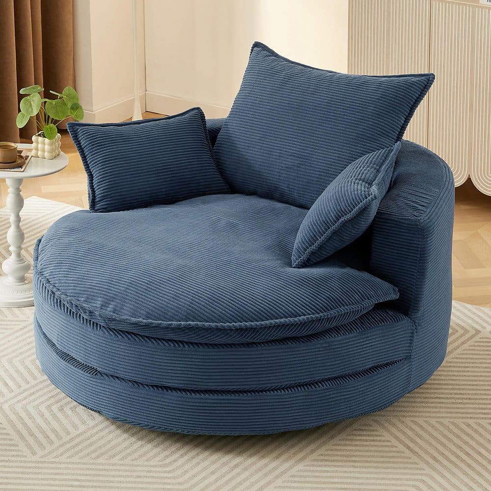 Noble House Helora Modern Blue Corduroy Fabric Upholstery Swivel Round ...