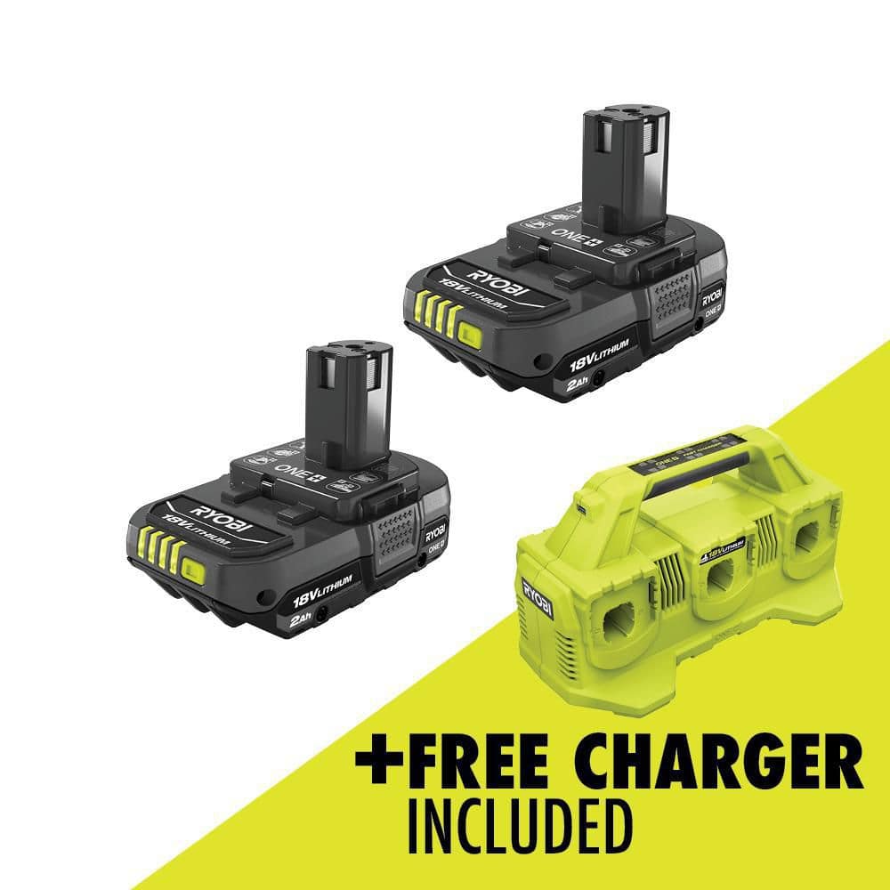 RYOBI ONE+ 18V Lithium-Ion 2.0 Ah Compact Battery (2-Pack) with 6-Port ...