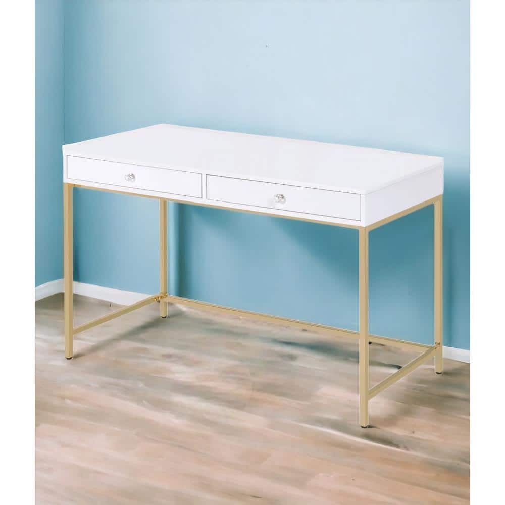 HomeRoots 47 in. Rectangular Desk White 2-Drawers Computer desk ...