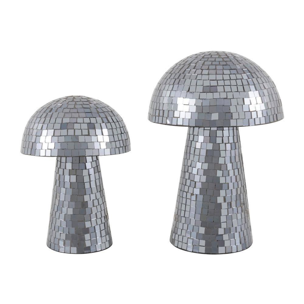 Litton Lane Silver Glass Mushroom Sculpture (Set of 2) 045357 - The ...