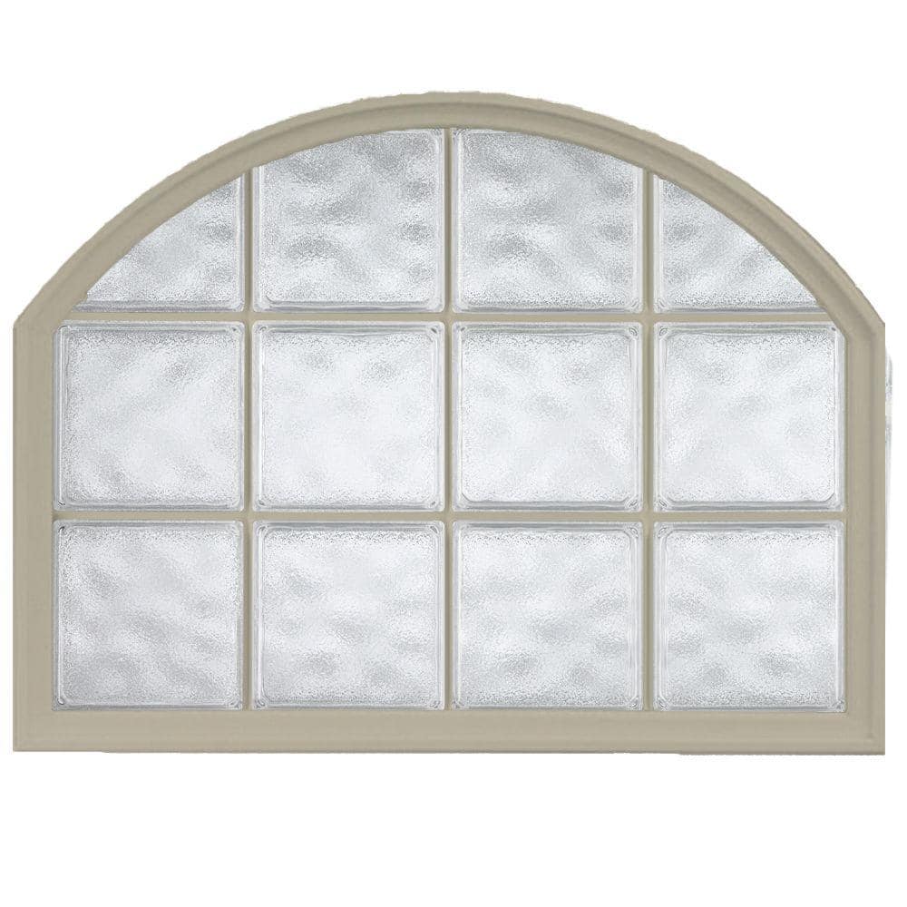 Hy-Lite 42 in. x 50 in. Acrylic Block Arch Top Vinyl Window in Tan ...