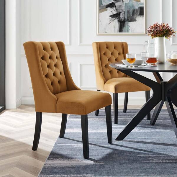 Modway Baronet Performance Velvet Dining Chairs Set of 2 Cognac
