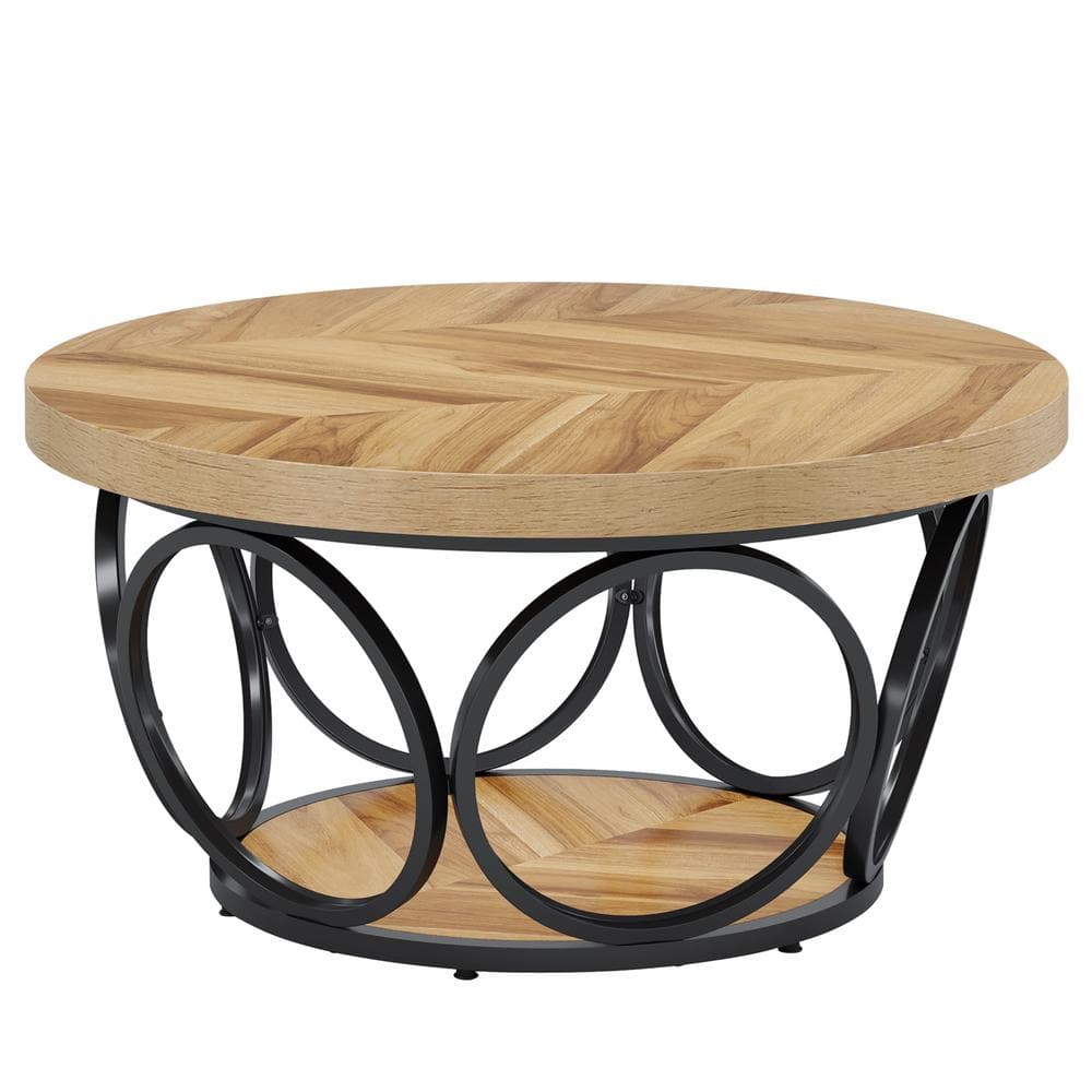 BYBLIGHT Kerlin 31.5 in. Light Brown Round Wood Coffee Table for Living ...