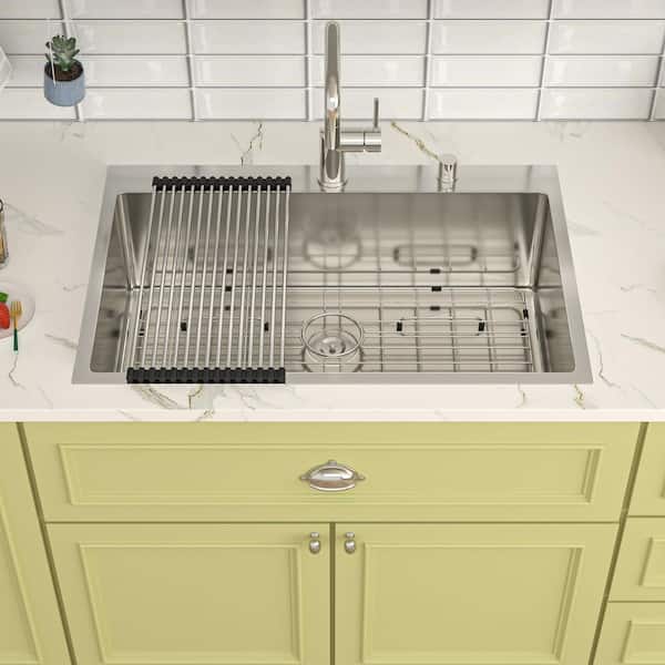 Delironexu 33 x 19 in. Drop-in Kitchen Sink 16-Gauge Stainless Steel ...