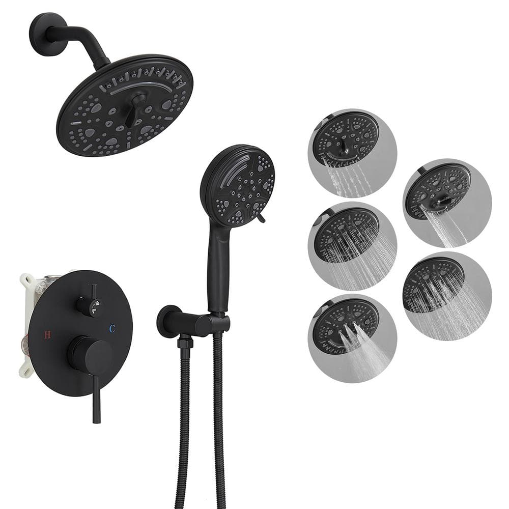 BWE Single Handle 1-Spray Round Rain Shower Faucet Set 1.8 GPM with ...