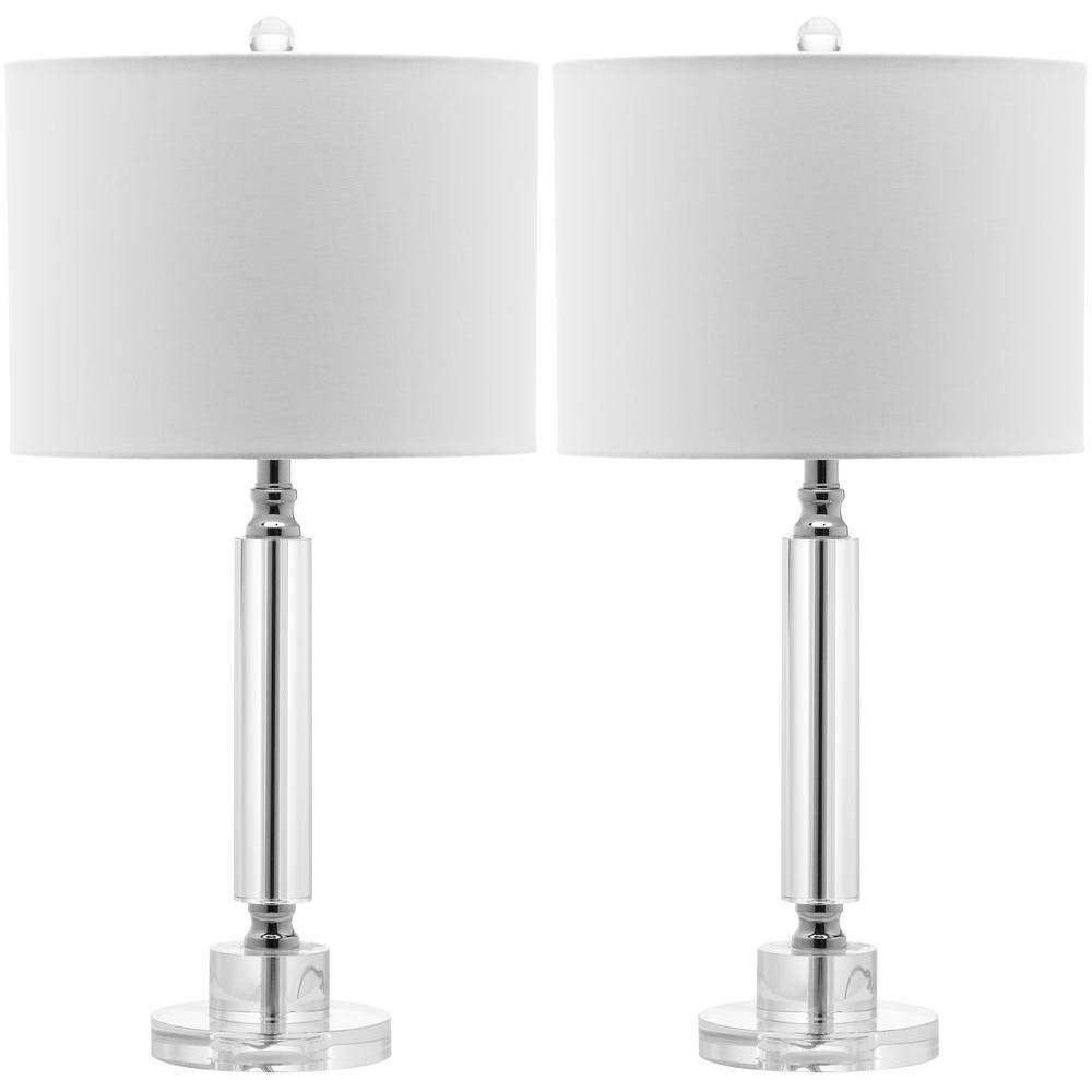 SAFAVIEH Deco 24.5 in. Clear Column Crystal Table Lamp with White Shade ...