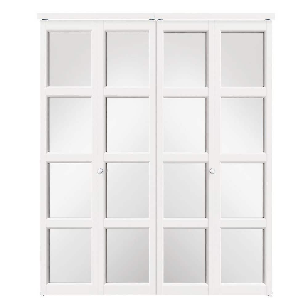 TENONER 72 in x 80 in 4 Lite, Mirrored Glass, Solid Core, MDF, PVC ...