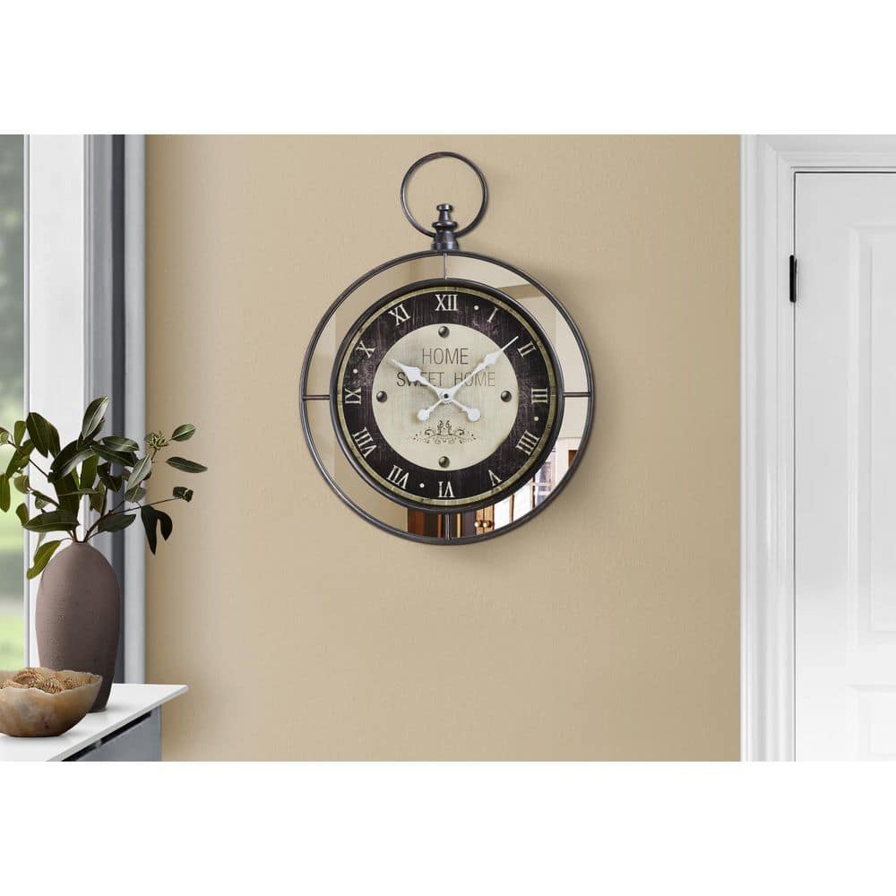 18 in. Round Transitional Brown Analog Wall Clock CKJY2411-B - The Home ...