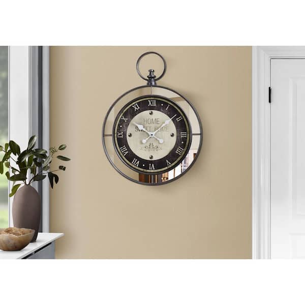 18 in. Round Transitional Brown Analog Wall Clock CKJY2411-B - The Home ...