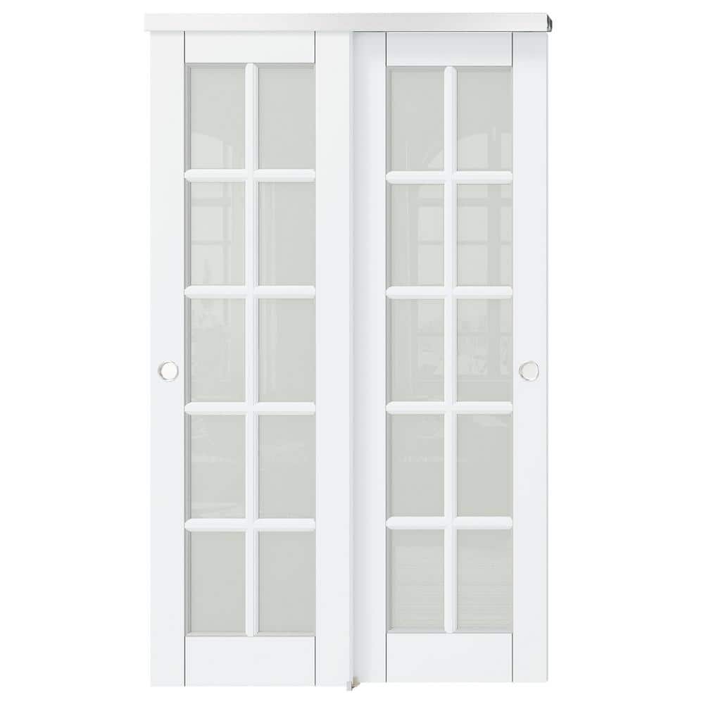 TENONER 48 in. x 80 in. White, Solid Core, MDF Painted Double 10-Lite ...