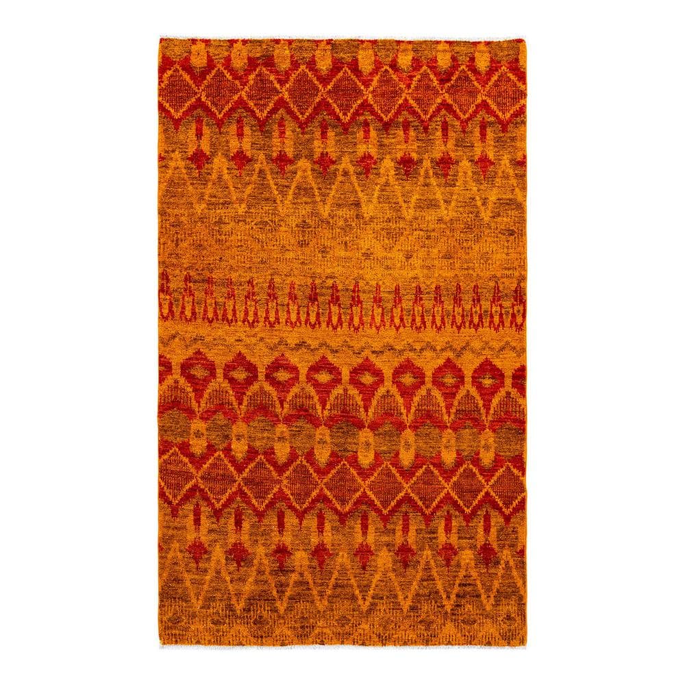 Solo Rugs One-of-a-Kind Contemporary Orange 5 ft. x 8 ft. Hand Knotted ...