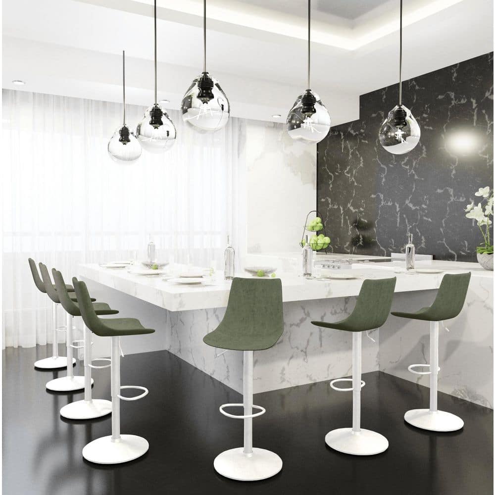 LeisureMod Tilbury Modern Adjustable Bar Stool with White Iron Base ...