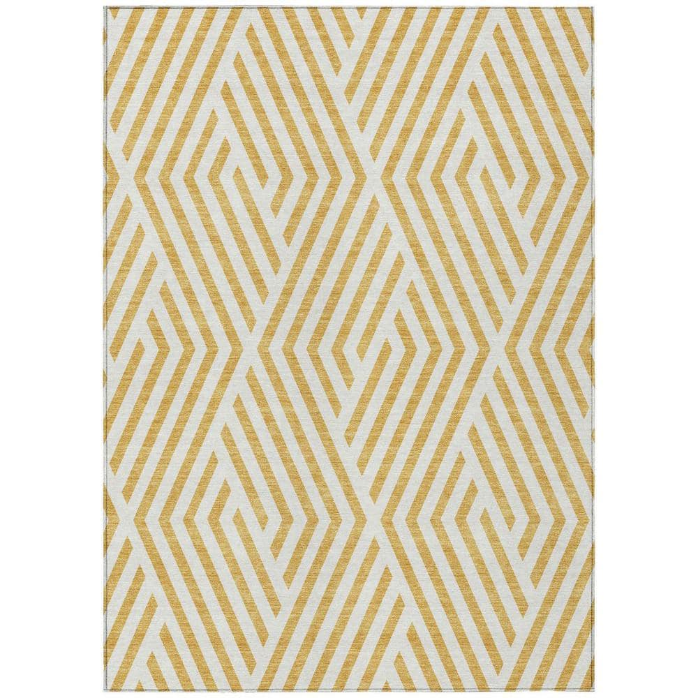 HomeRoots Gold and White 8 ft. x 10 ft. Woven Geometric Rectangle ...