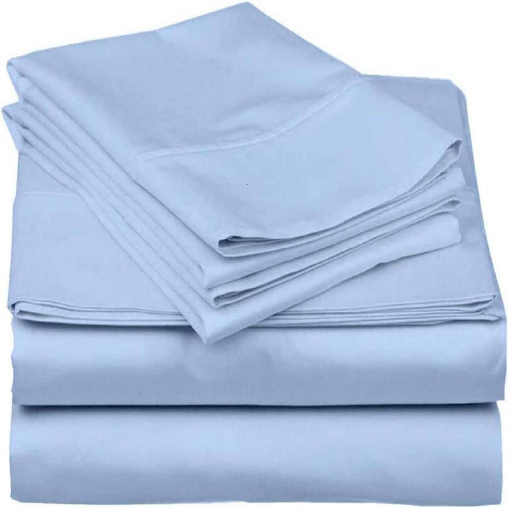 J&V TEXTILES 1000 Thread Count 4-Piece Blue 100% Cotton King Sheet Set ...