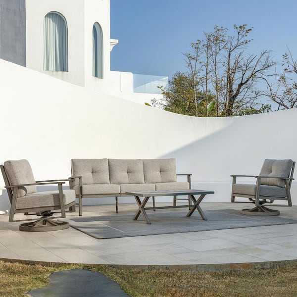 UPHA Gray 9-Piece Wicker Patio Conversation Set with Dark Gray Cushions ...