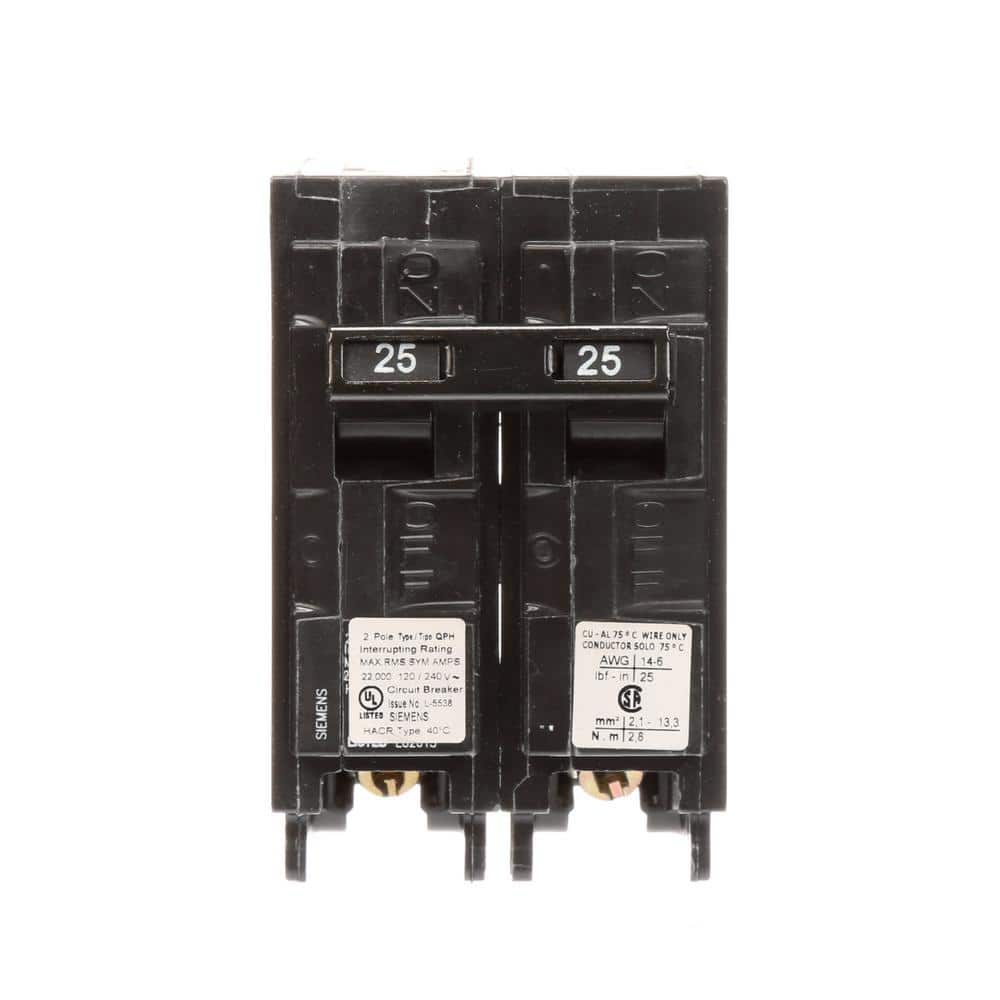 Siemens 25 Amp 2-Pole QPH 22 kA Circuit Breaker Q225H - The Home Depot