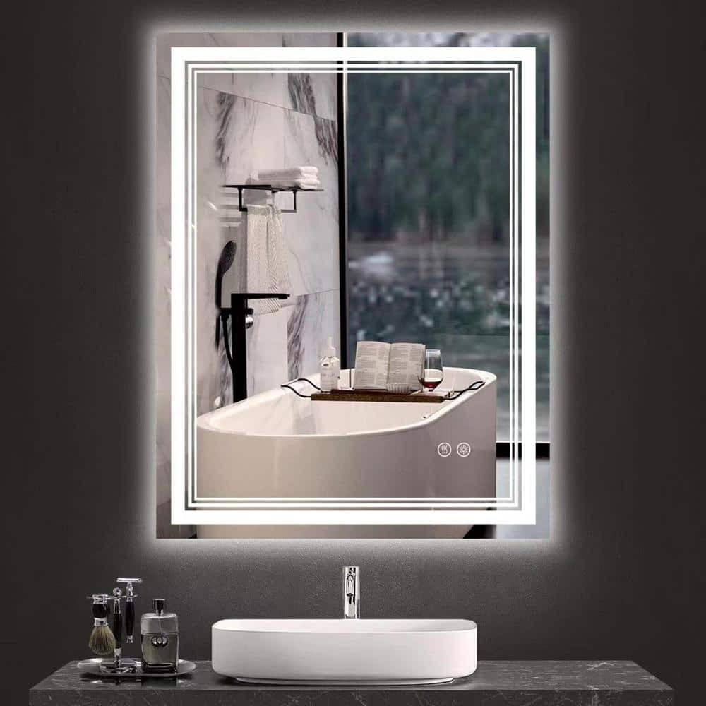 28 in. W x 36 in. H Rectangular Aluminum Framed Anti-Fog 3 Color ...