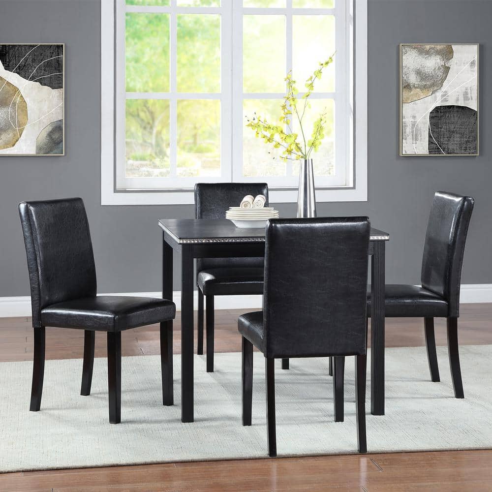 Boyel Living 5-Piece Square Black Wood Top Kitchen Table Set Seats 4 ...