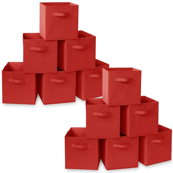 Casafield Red 11 in. x 11 in. Fabric Collapsible Cubes Decorative ...