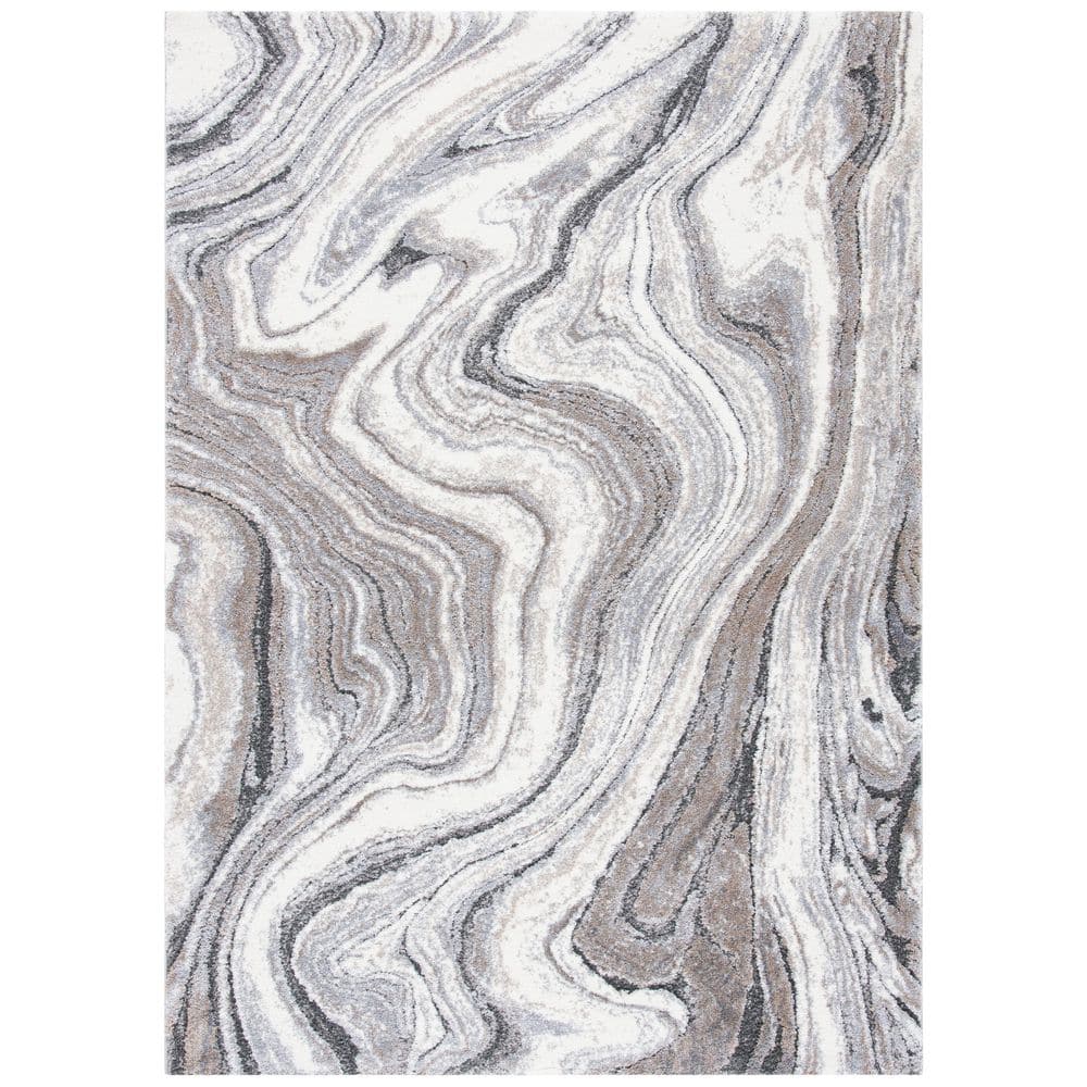 SAFAVIEH Cyrus Shag 4 ft. x 6 ft. Gray/Beige Marble Wavy Area Rug ...