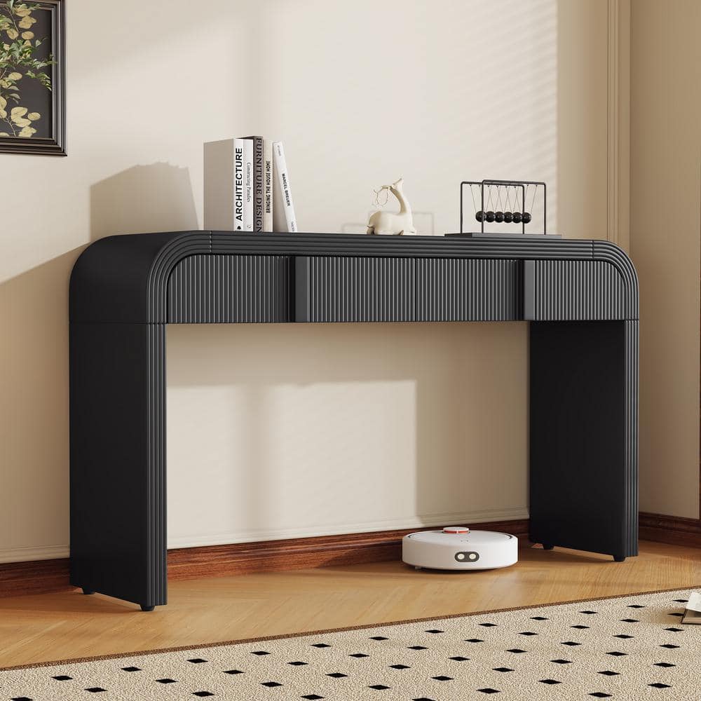 Harper & Bright Designs Stripe Design 55 in. Black Specialty Filleted ...