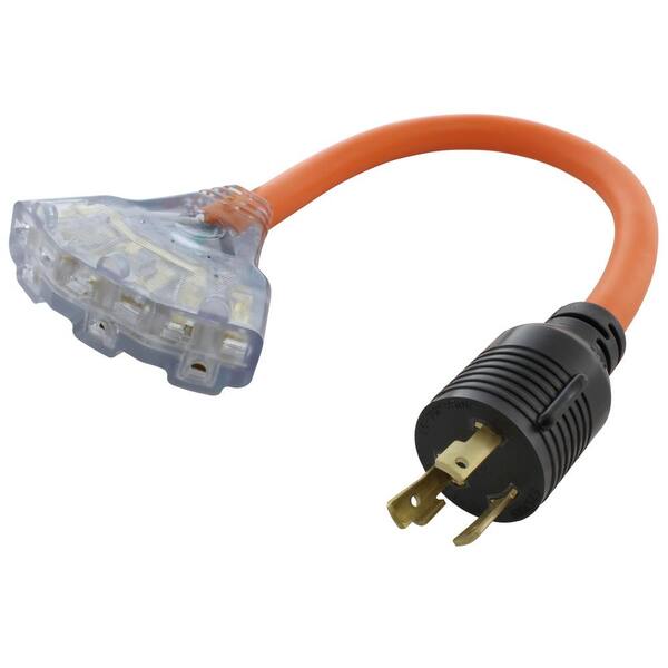 AC WORKS 1.5 ft. 30 Amp 250-Volt L6-30 Plug to (3) NEMA 6-15/20 Tri ...
