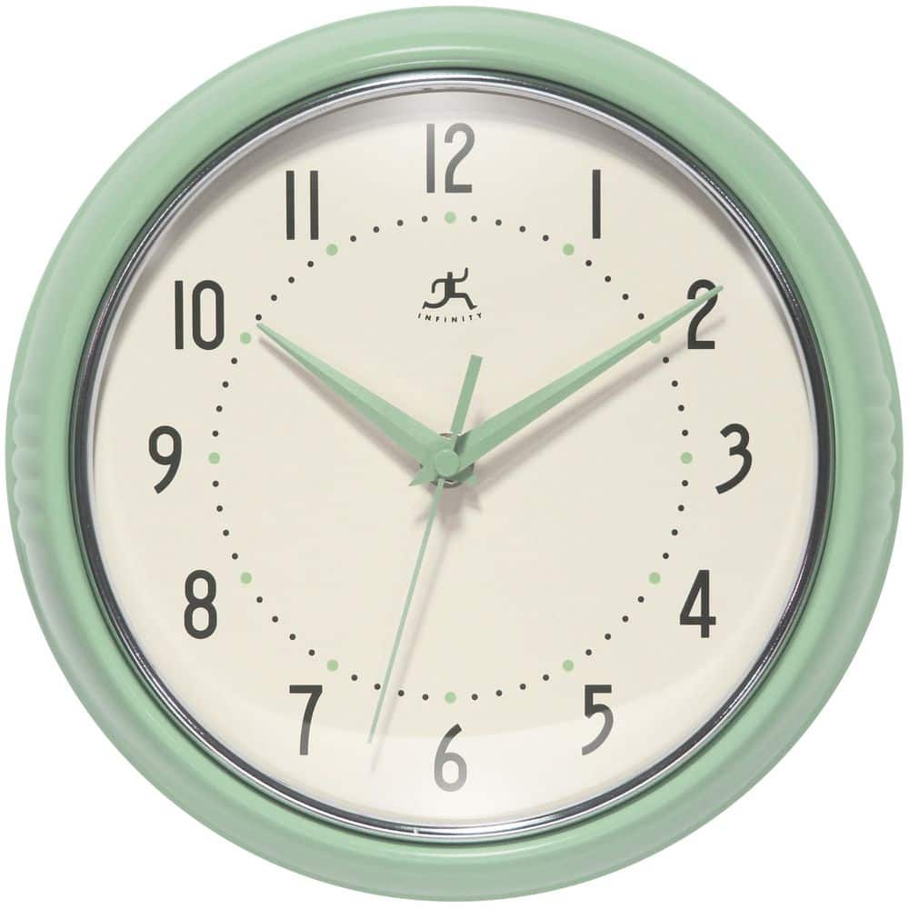 Infinity Instruments Retro Round Meadow Mist Aluminum Wall Clock, 9.5 ...