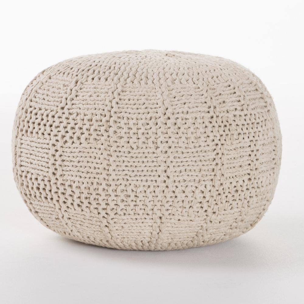 Noble House Yuny Ivory Round Pouf 11647 - The Home Depot