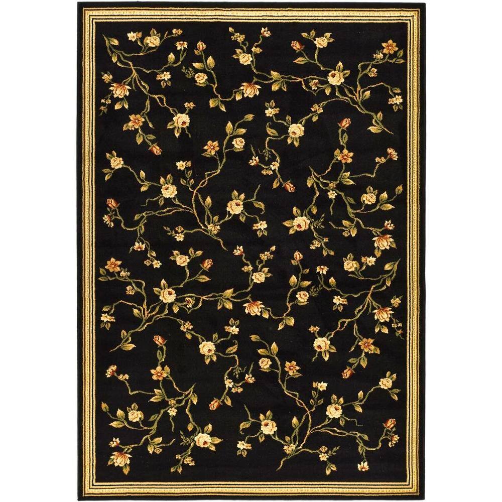 SAFAVIEH Lyndhurst Black 8 ft. x 11 ft. Solid Border Floral Area Rug ...