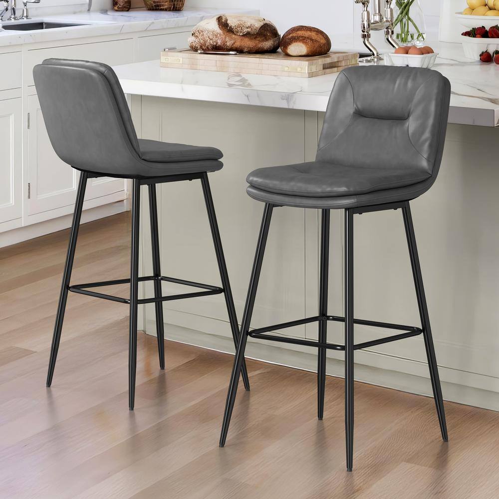 LUE BONA 30 in. Metal Frame Gray Faux Leather Upholstered Bar Chairs ...