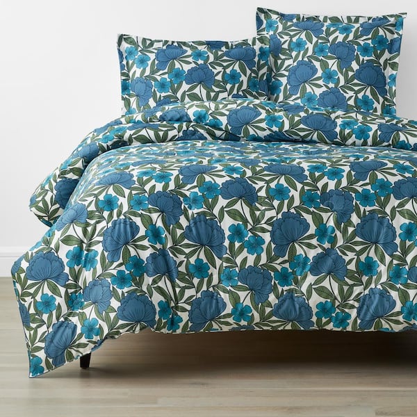 The Company Store Company Cotton Alexandria Wrinkle-Free Floral Teal ...
