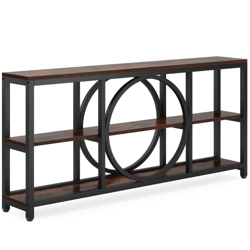 BYBLIGHT Turrella 70.9 in. Brown Rectangle Wood Console Table with 3 ...