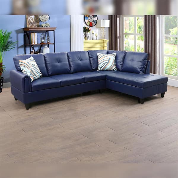 Blue Leather Sectional Sofa With Chaise | Baci Living Room