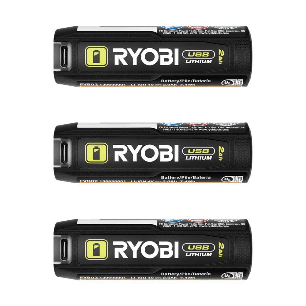 RYOBI USB Lithium 2.0 Ah Lithium Rechargeable Batteries (4-Pack) FVB202 ...