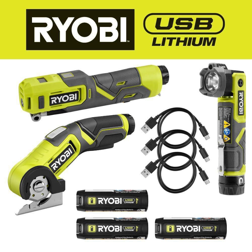 RYOBI USB Lithium 3-Tool Combo Kit w/ Power Cutter, Flashlight ...