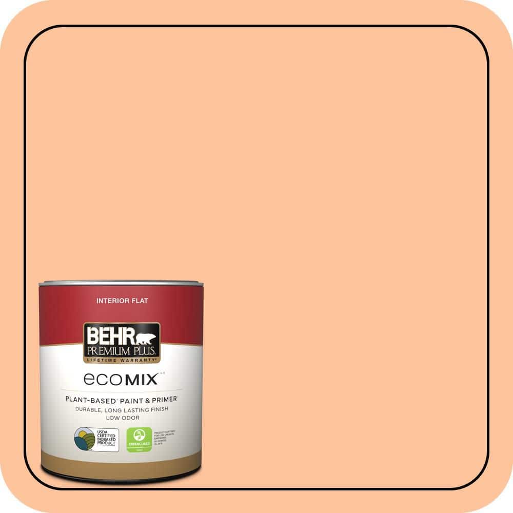 BEHR PREMIUM PLUS 1 qt. #260B-4 Orange Sherbet Flat EcoMix Plant-Based ...