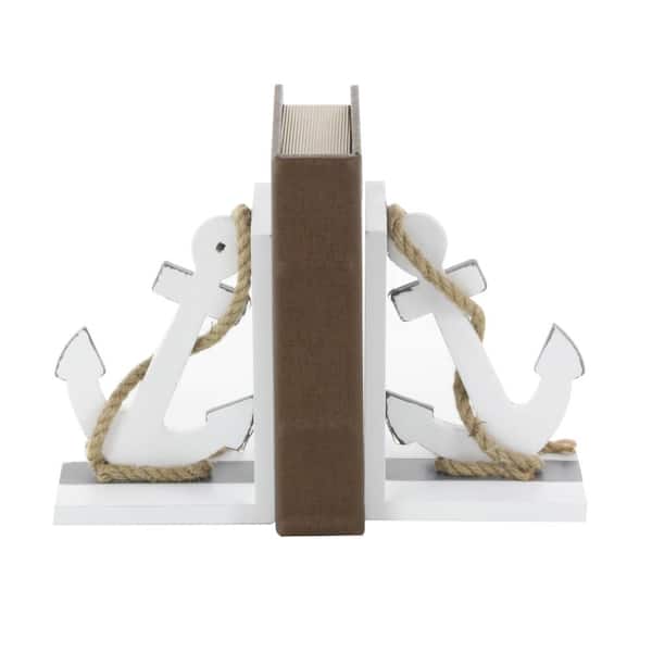 Litton Lane White Wood Anchor Bookends with Rope Detail (Set of 2 ...