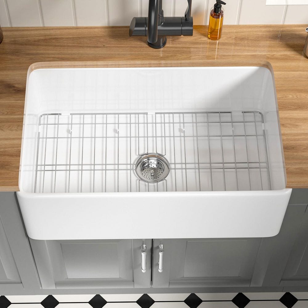 Vomlor 30 in. Farmhouse Sink White Fireclay Kitchen Sink Single Bowl ...