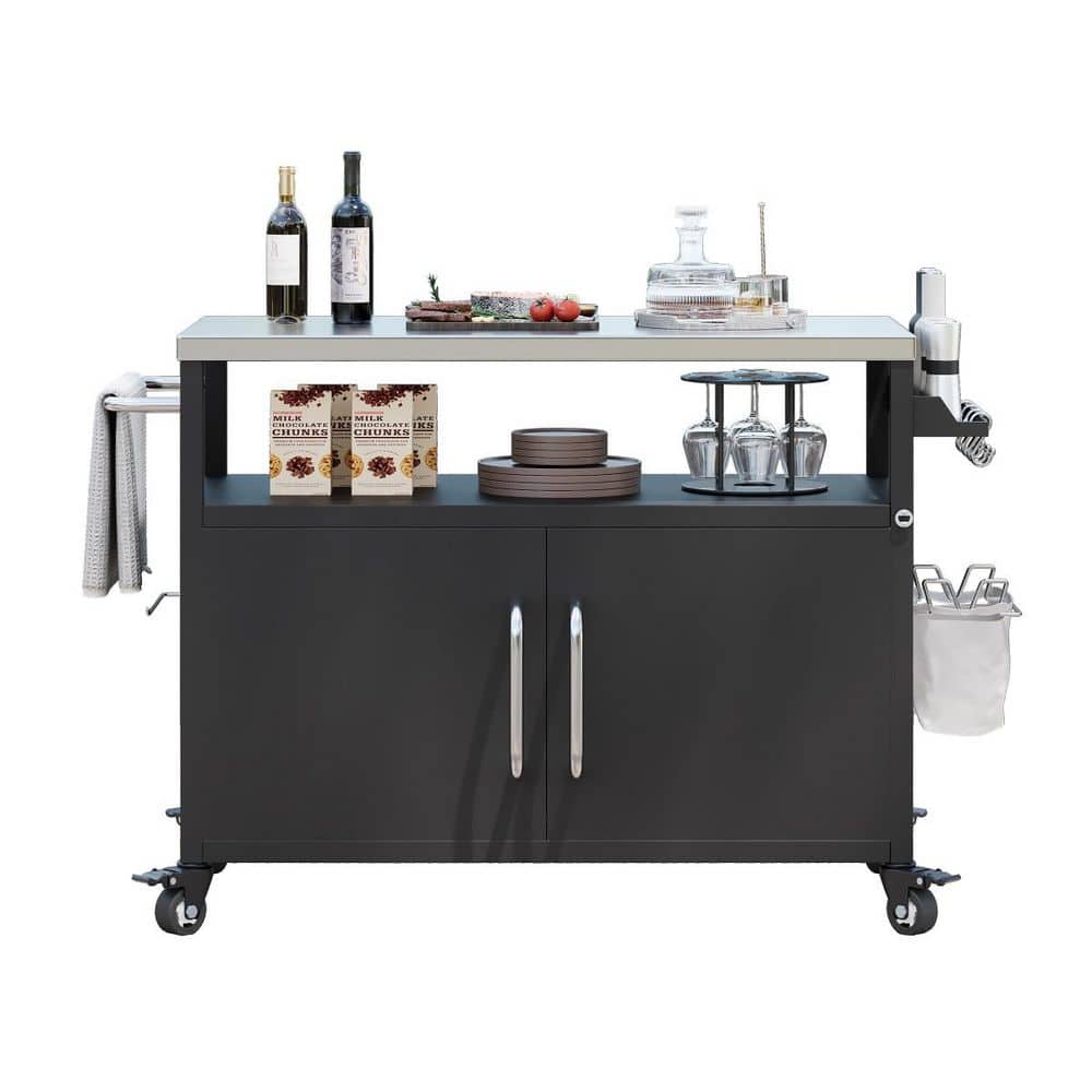 54.5 in. Stainless Steel Outdoor Grill Cart with Storage Cabinet, Spice ...
