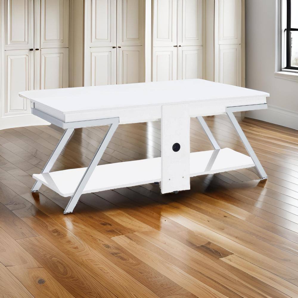 Benjara White and Silver TV Stand Fits TVs up to 55 to 60 in. with ...