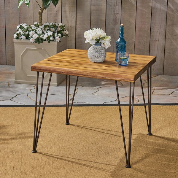 Industrial Style Square Outdoor Solid Wood Table with Metal Legs 29 in ...